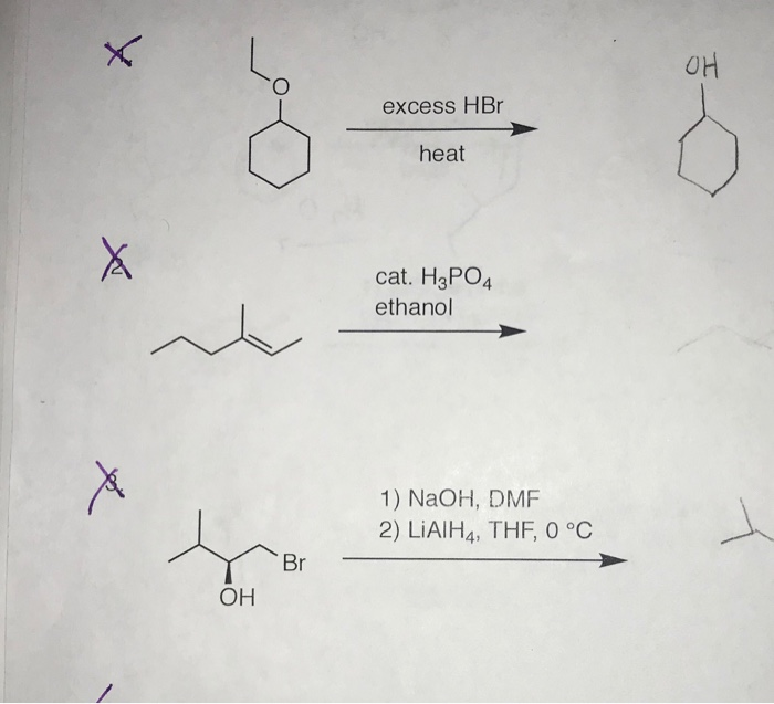 Solved OH excess HBr heat cat. H3PO4 ethanol 1) NaOH, DMF 2) | Chegg.com