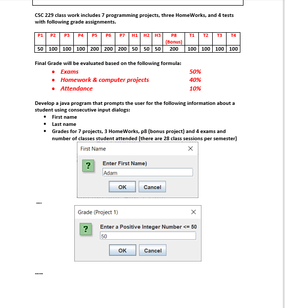 Solved CSC 229 class work includes 7 programming projects, | Chegg.com