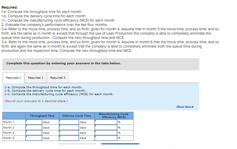 Solved Requlred: 1-a. Compute the throughput time for each | Chegg.com