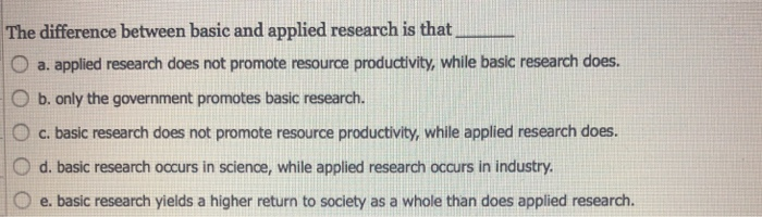 Solved The difference between basic and applied research is | Chegg.com