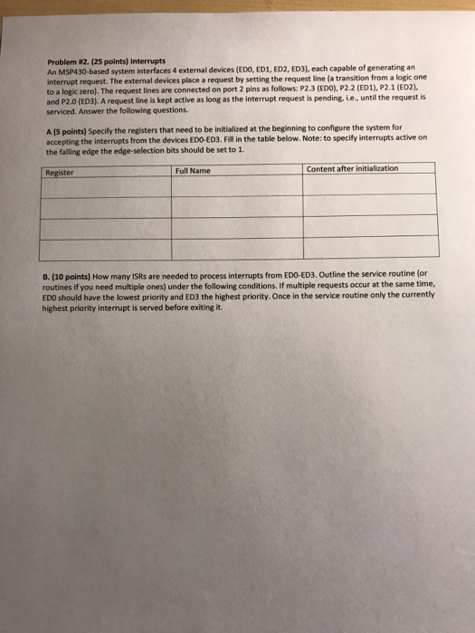 Solved Problem #2. (25 points) Interrupts An MSP430-based | Chegg.com