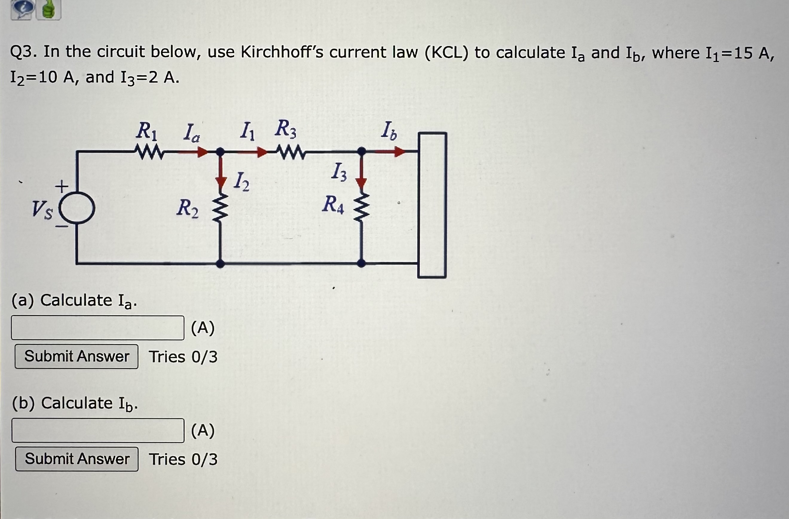 Solved Q3. In the circuit below, use Kirchhoff's current law | Chegg.com