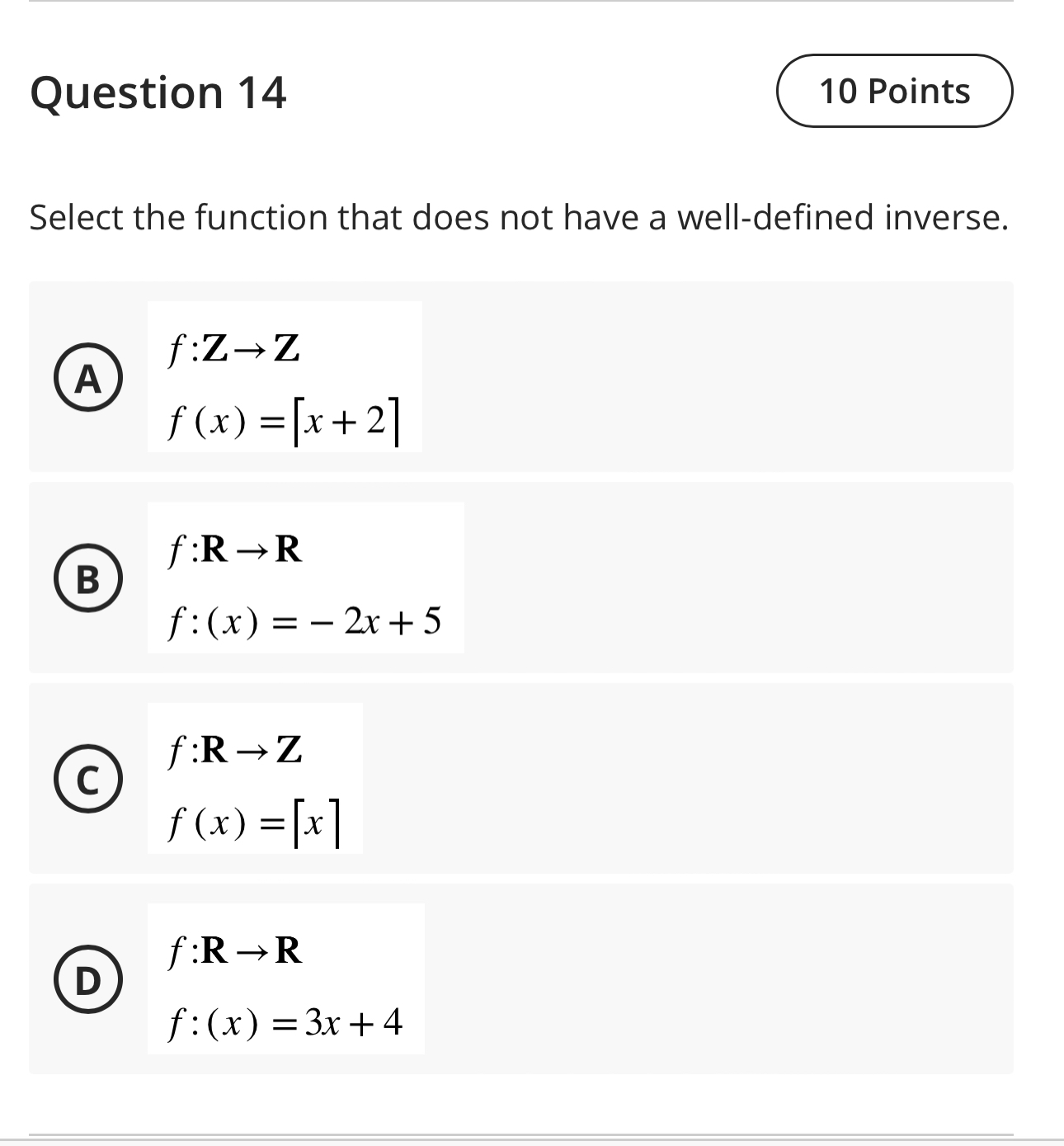 Solved Select the function that does not have a well-defined | Chegg.com