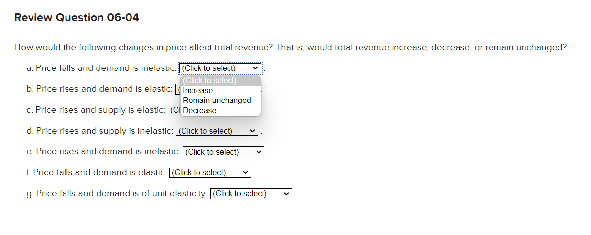 Solved How would the following changes in price affect total | Chegg.com