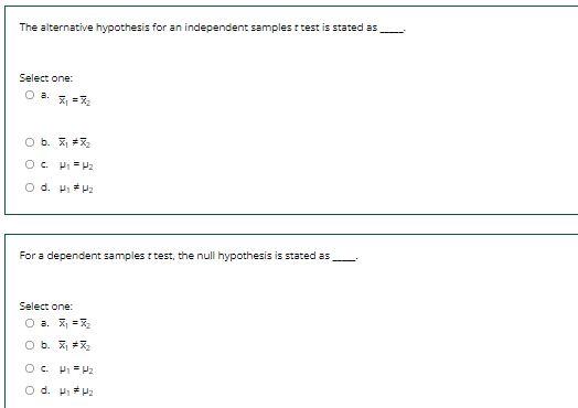 Solved The alternative hypothesis for an independent | Chegg.com