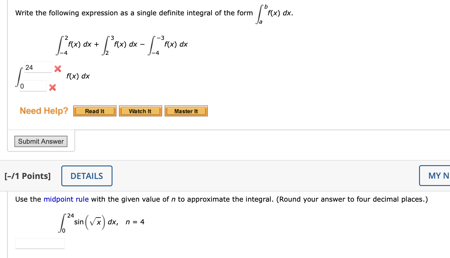 Solved Write the following expression as a single definite | Chegg.com