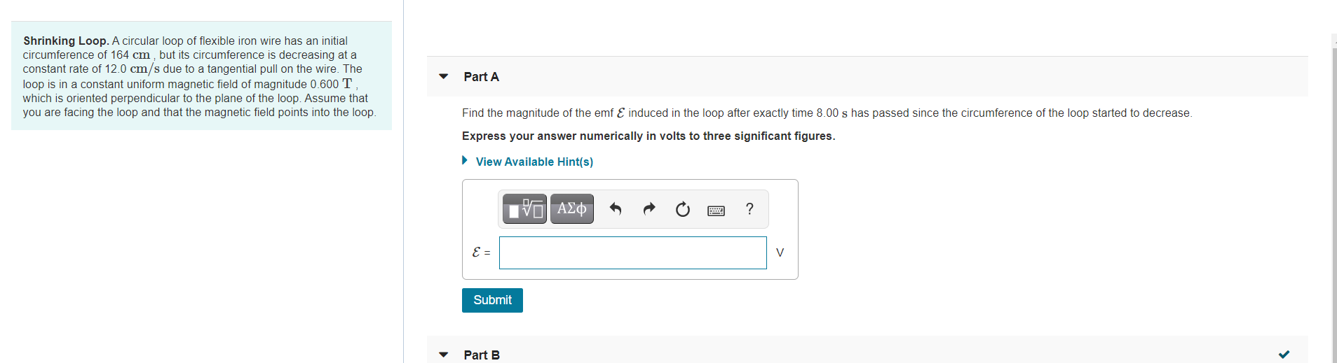 Solved Shrinking Loop. A circular loop of flexible iron wire | Chegg.com
