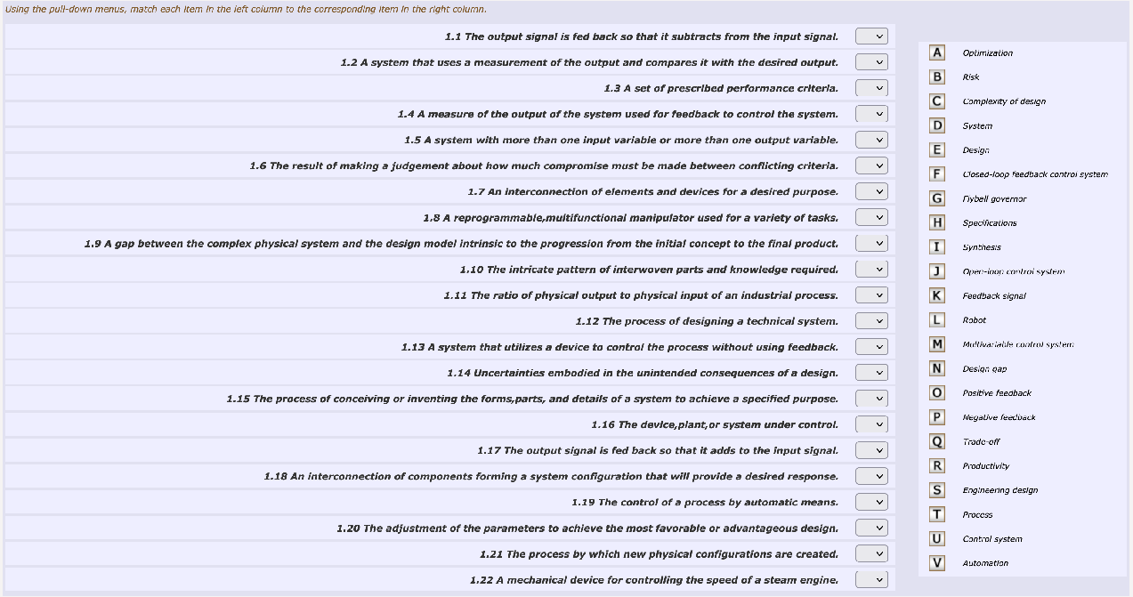 Solved Using the pull-down menus, match each item in the | Chegg.com
