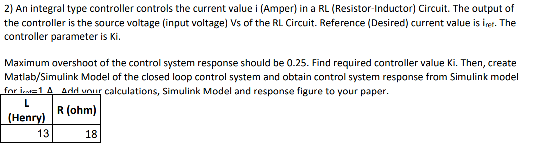 Solved 2) An integral type controller controls the current | Chegg.com