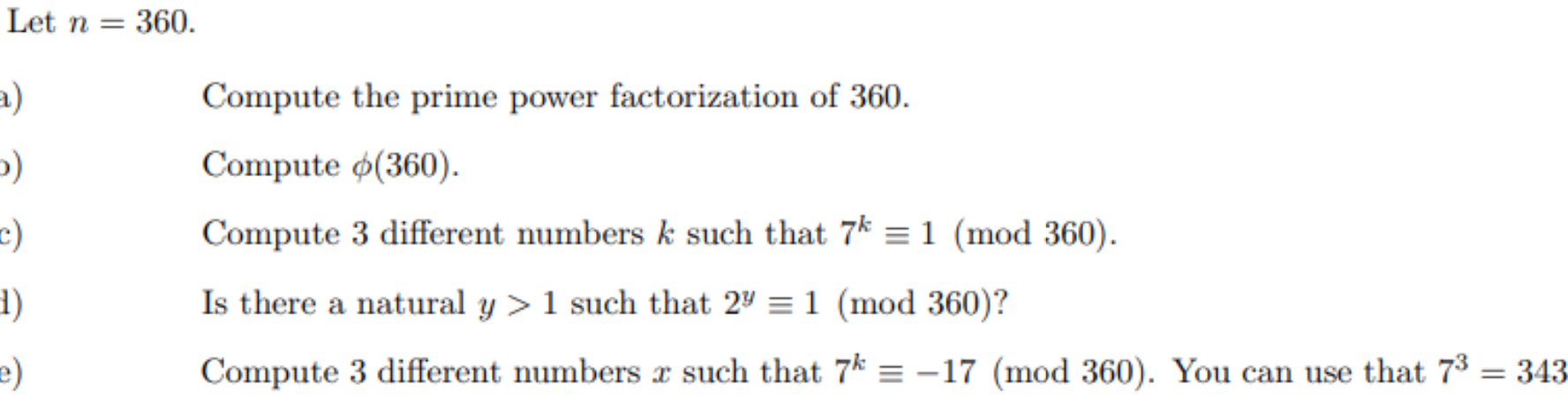 Solved Let n = 360. Compute the prime power factorization of | Chegg.com