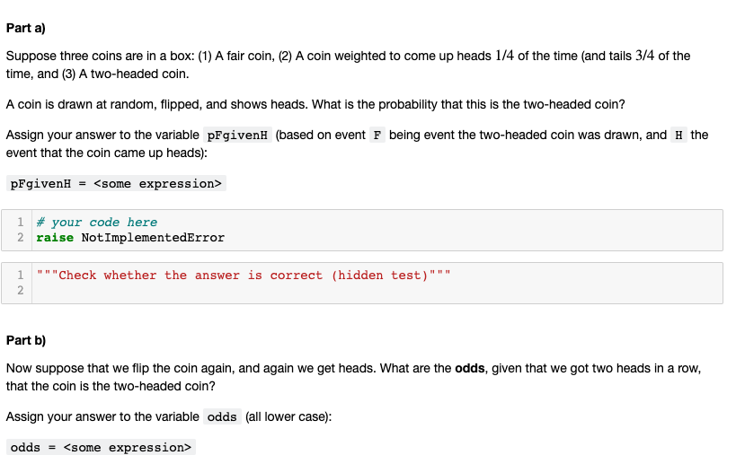 Solved Parta) Suppose three coins are in a box: (1) A fair | Chegg.com