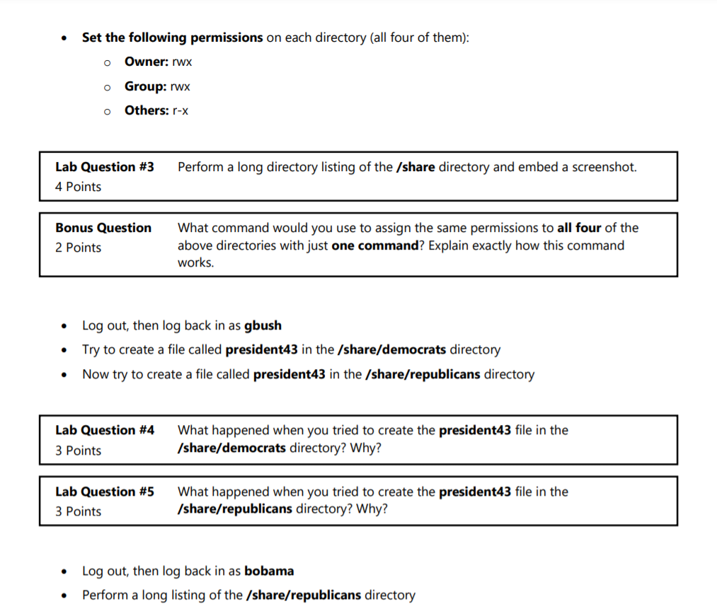 Lab 4 - Linux Users, Groups, & Permissions IT 1081C | Chegg.com