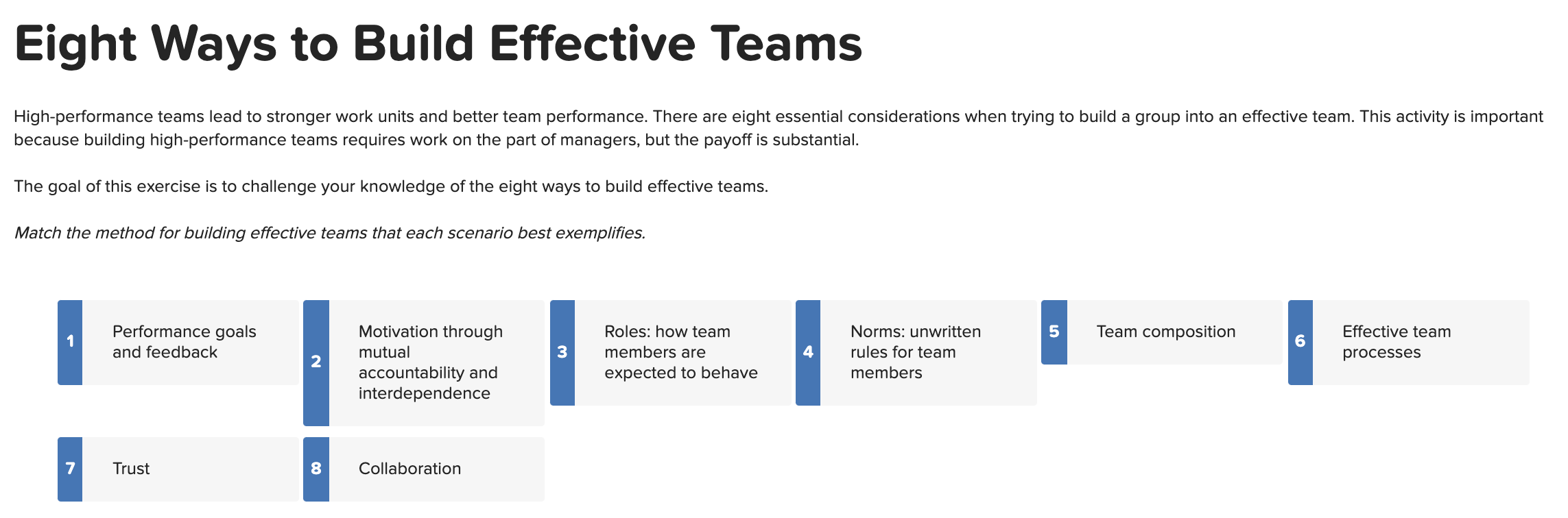 Solved Eight Ways to Build Effective Teams High-performance | Chegg.com