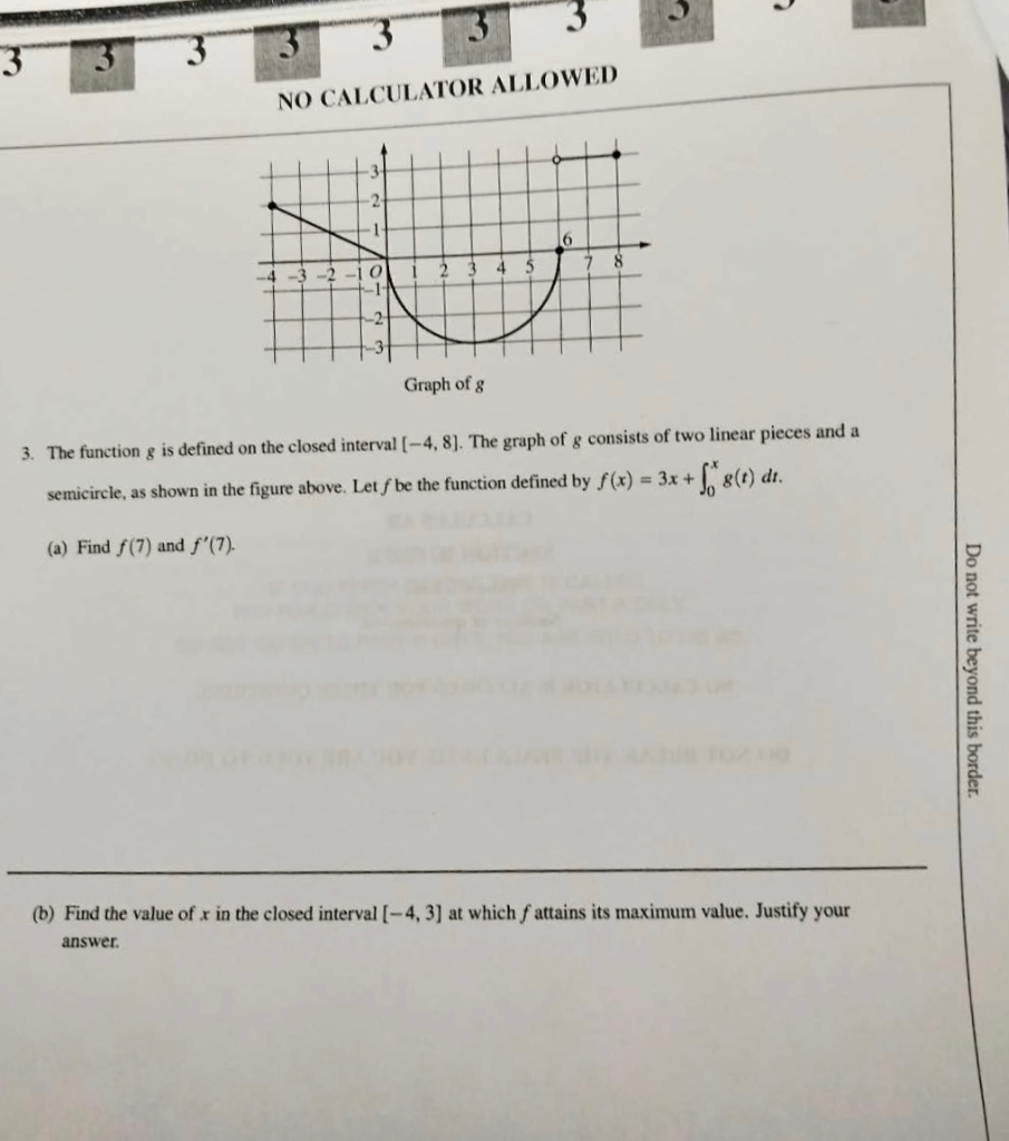 Solved NO CALCULATOR ALLOWED -4 -3-2-1 o Graph of g The | Chegg.com