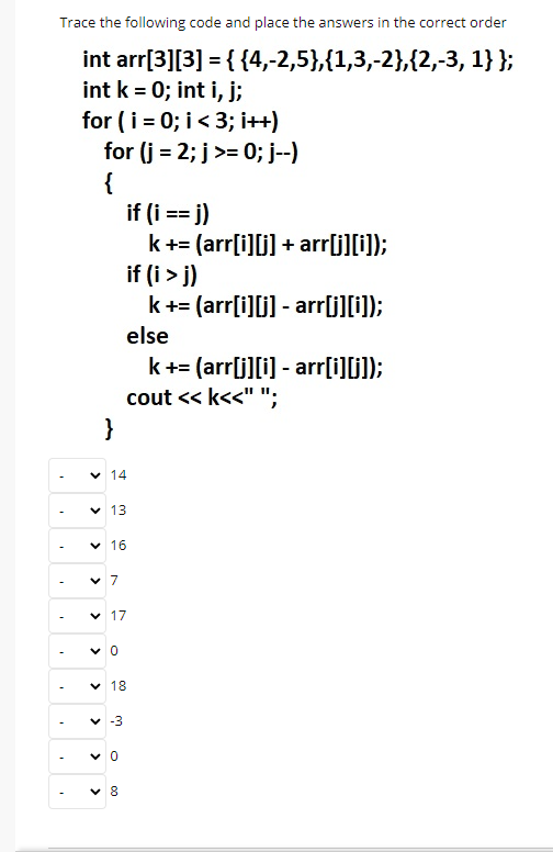 Solved Trace the following code and place the answers in the | Chegg.com