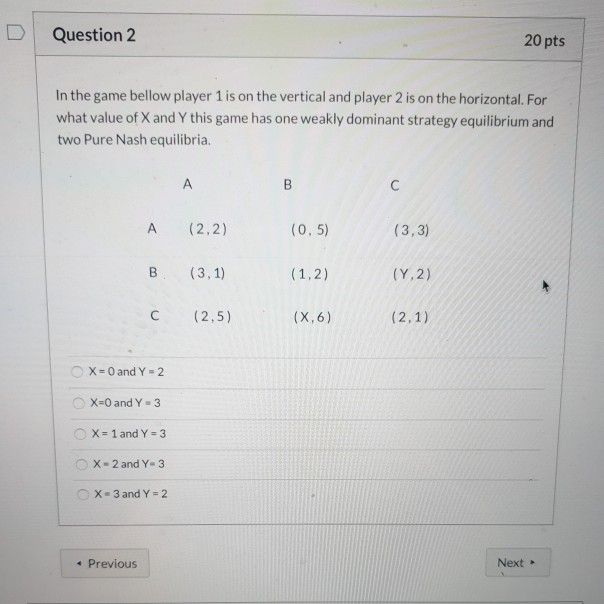 Solved Question 2 20 pts In the game bellow player 1 is on | Chegg.com