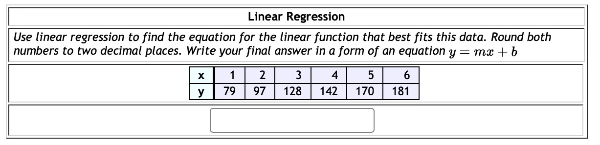 Solved Use linear regression to find the equation for the | Chegg.com