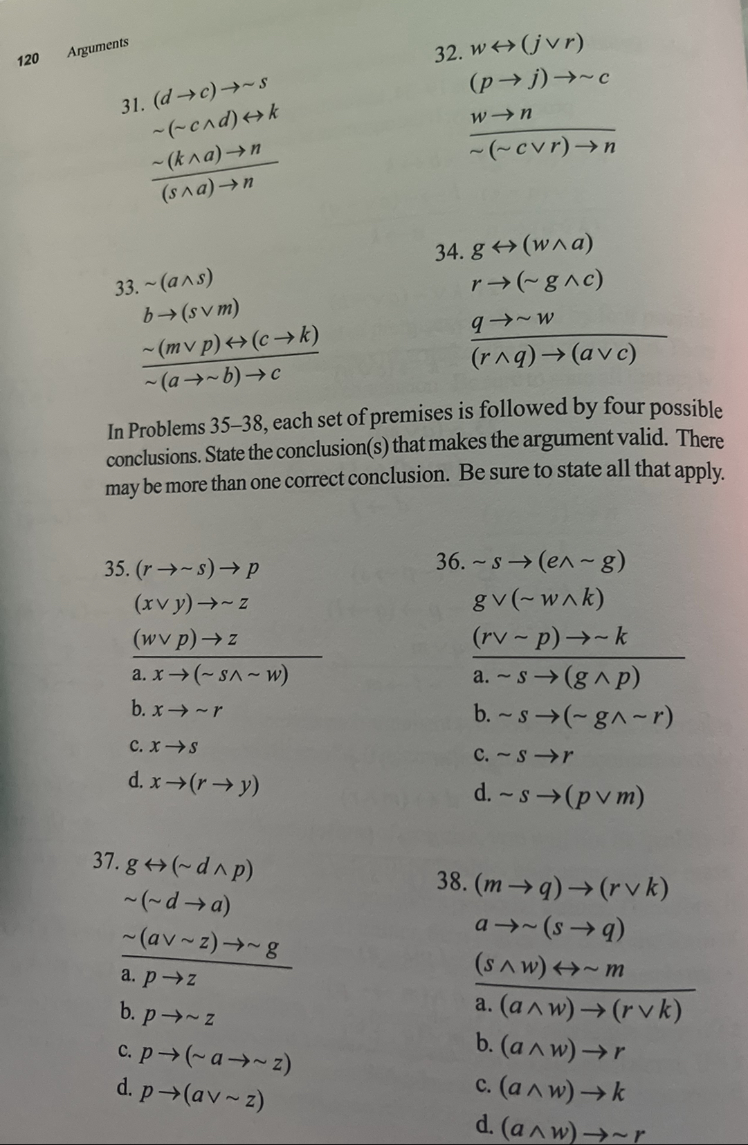 Solved Arguments In Problems 35-38, each set of premises is | Chegg.com
