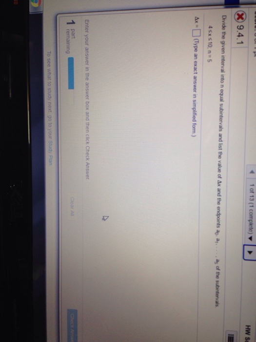 Solved Divide the given interval into n equal subintervals | Chegg.com