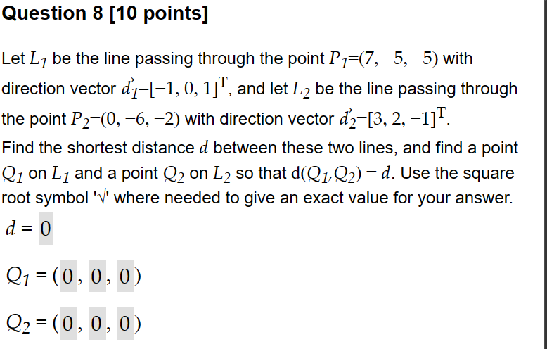 Solved Let L1 be the line passing through the point | Chegg.com