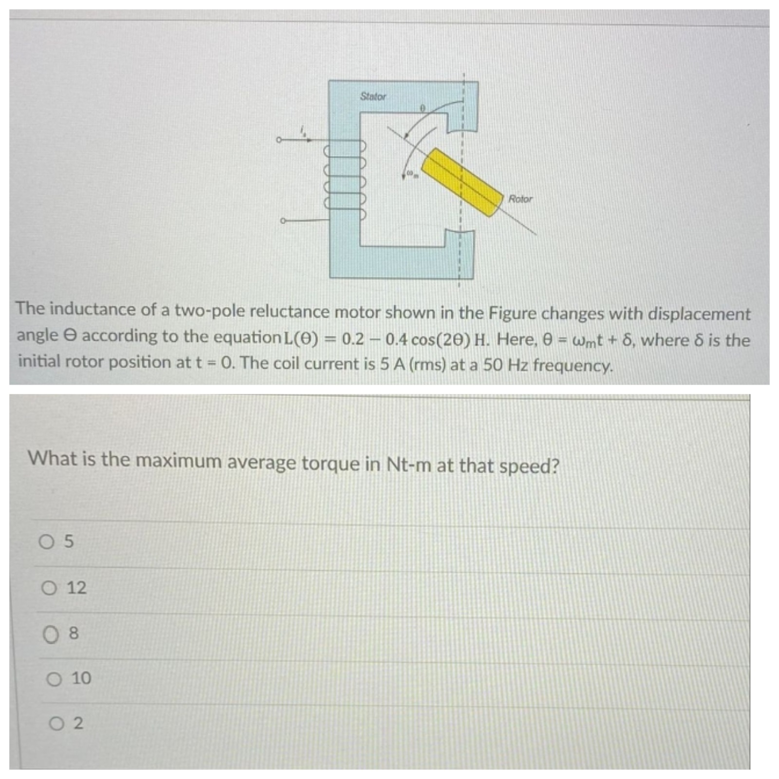 Solved The inductance of a two-pole reluctance motor shown | Chegg.com
