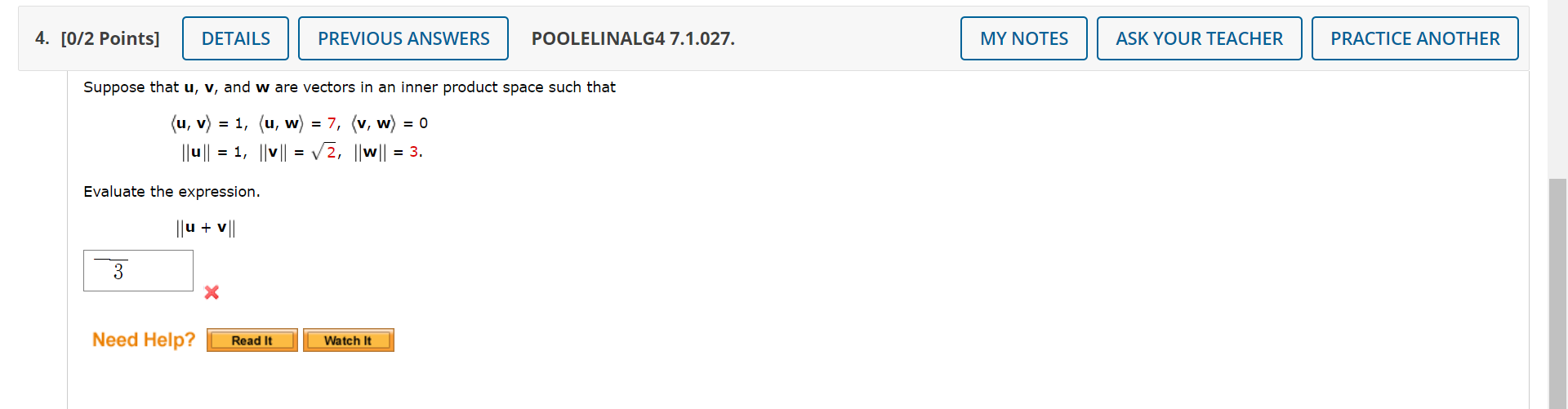 Solved Suppose that u,v, and w are vectors in an inner | Chegg.com