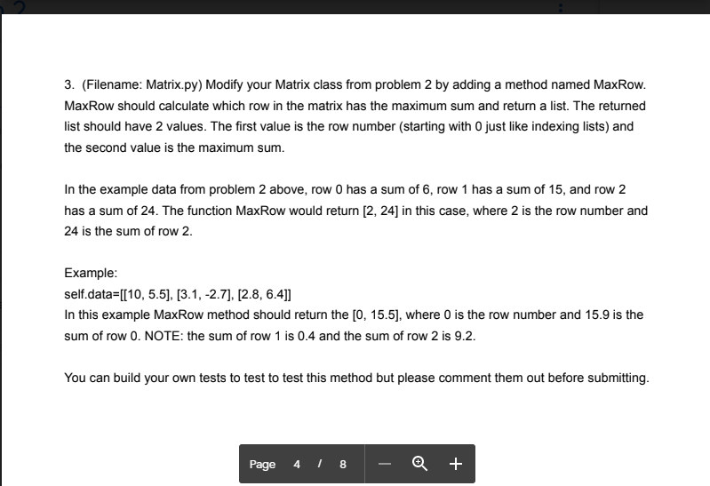 Solved 2. (Filename: Matrix.py) Write the definition of a | Chegg.com