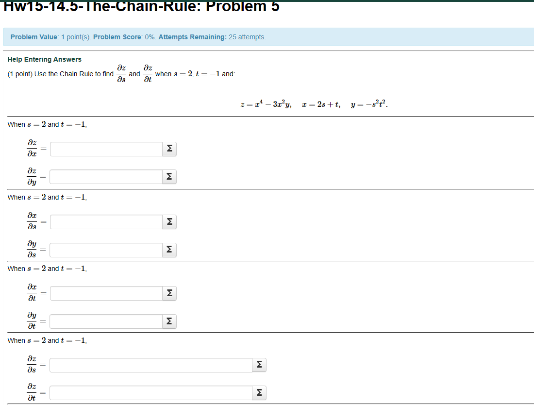 Solved HW15-14.5-The-Chain-Rule: Problem 5 Problem Value: 1 | Chegg.com