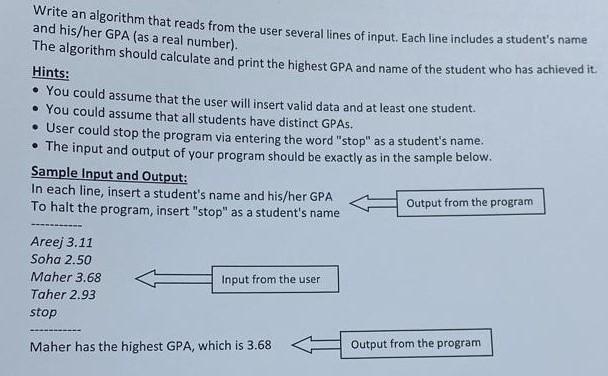 Solved Write An Algorithm That Reads From The User Several 6954