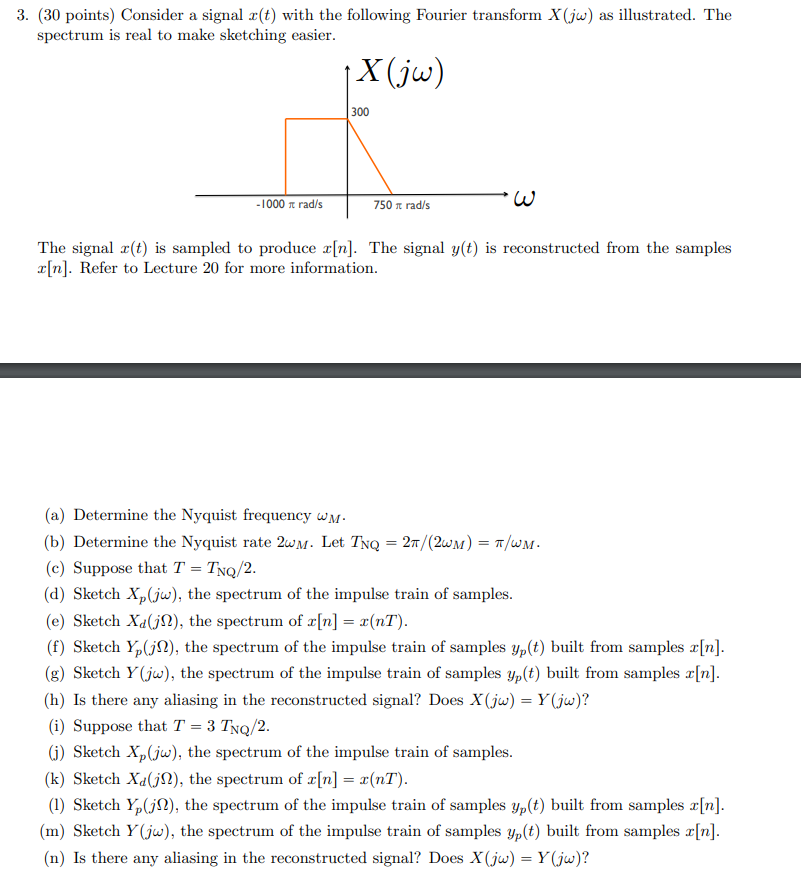Solved (30 points) Consider a signal x(t) with the following | Chegg.com