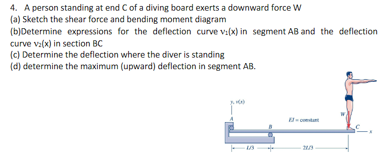 Solved 4. A person standing at end of a diving board exerts | Chegg.com