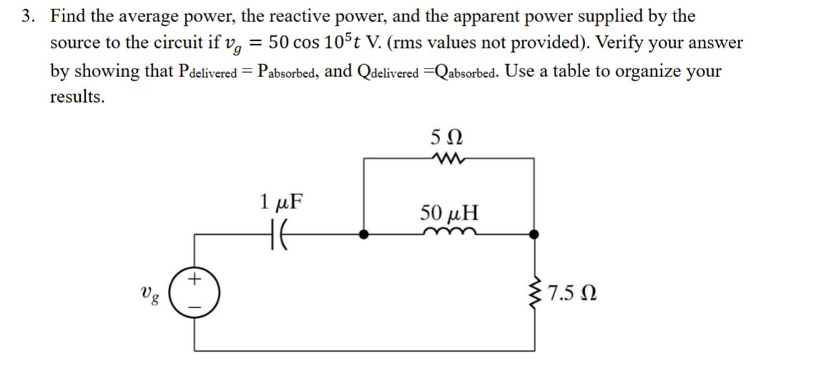 Solved by an EXPERT Find the average power, the reactive power, and the | Chegg.com