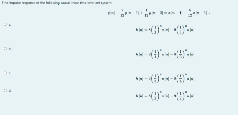 Solved Find impulse response of the following causal linear | Chegg.com
