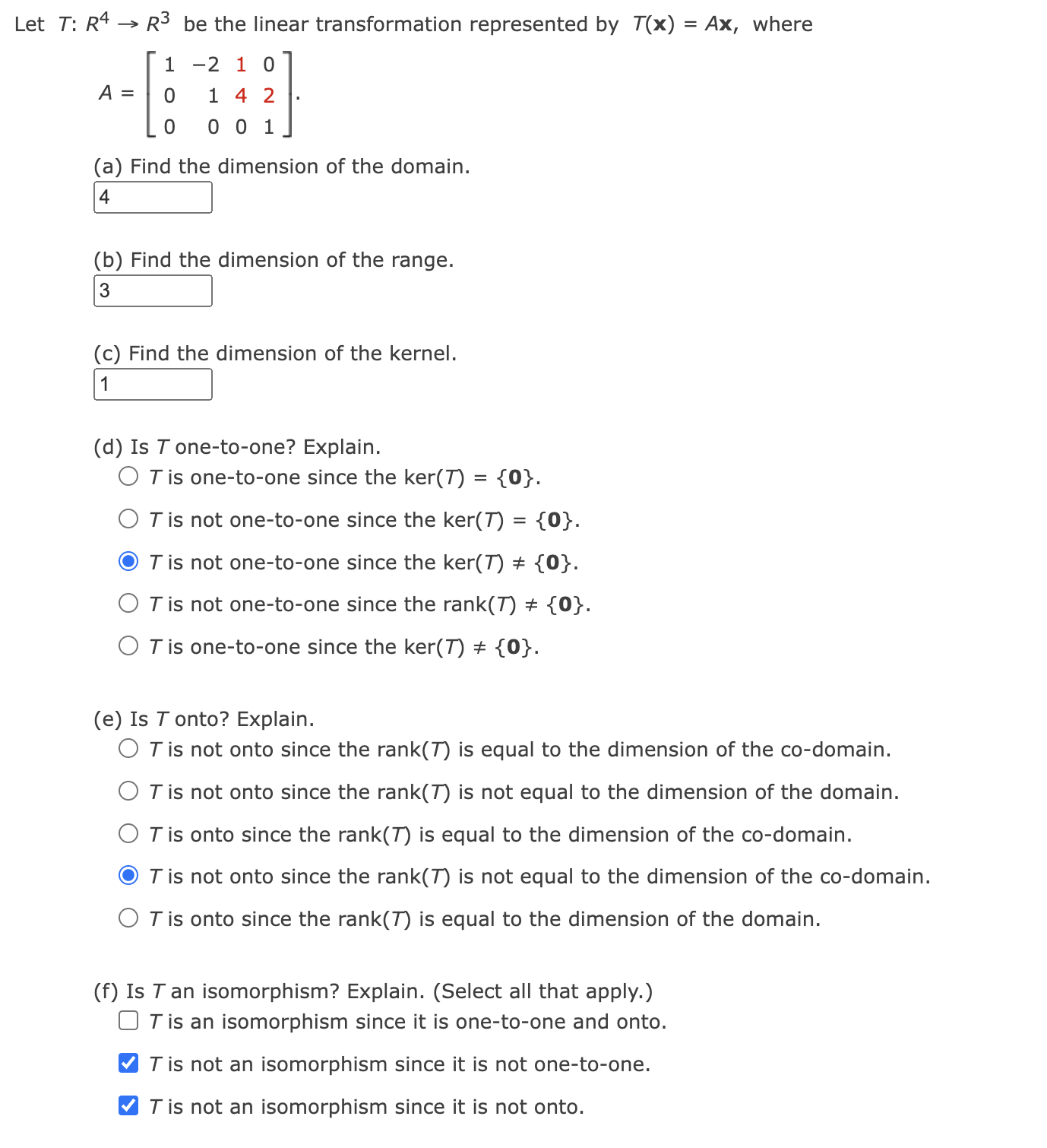 Solved R4→R3 be the linear transformation represented by | Chegg.com