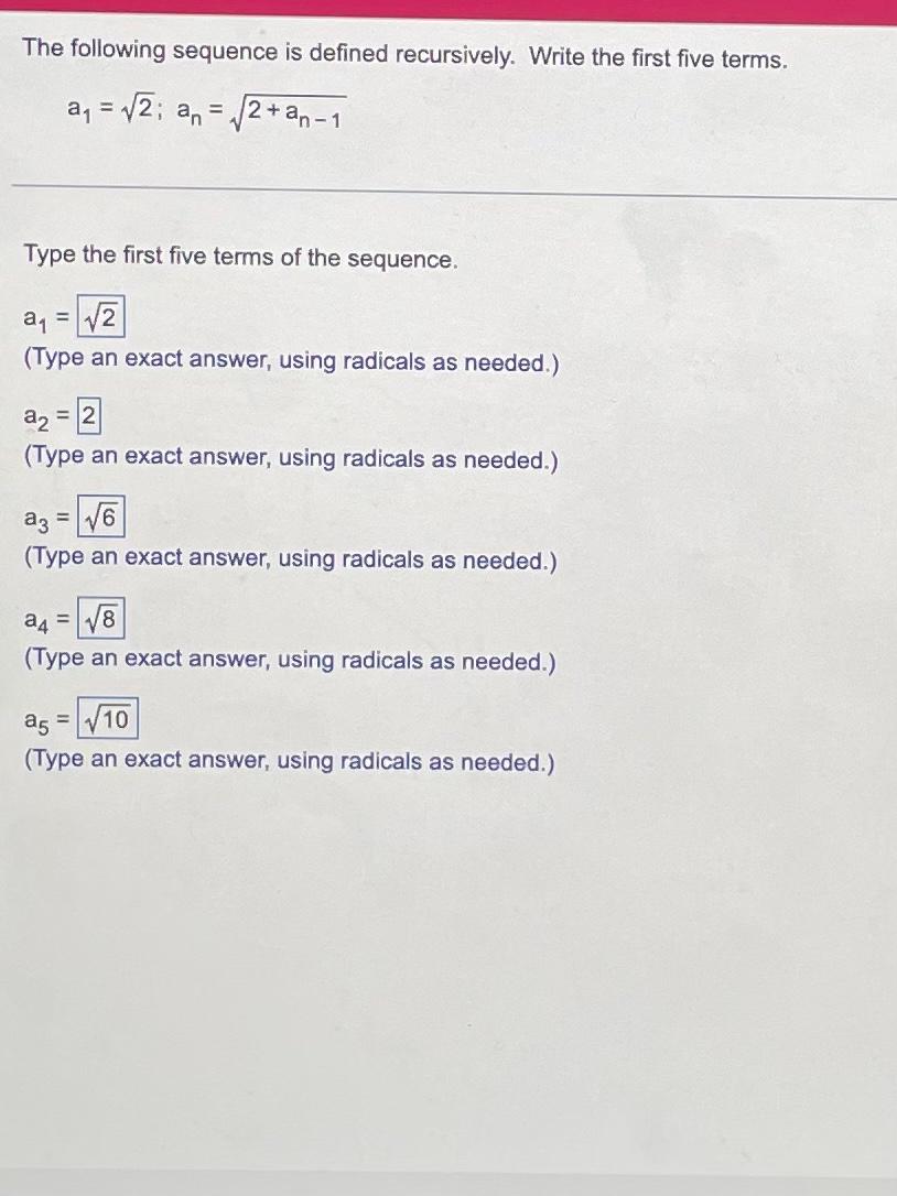 Solved The following sequence is defined recursively. Write | Chegg.com