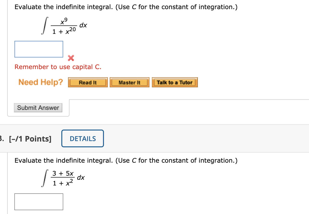 Solved Evaluate the indefinite integral. (Use C for the | Chegg.com