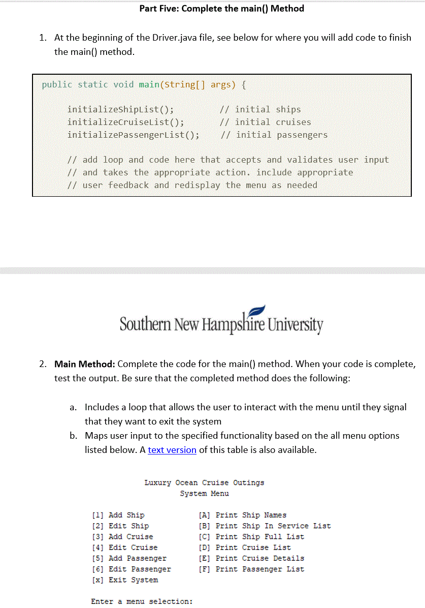 Project Part 5: Must be in Java Here is the complete | Chegg.com