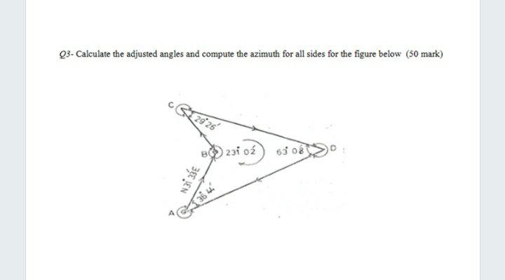 Solved 03- Calculate the adjusted angles and compute the | Chegg.com