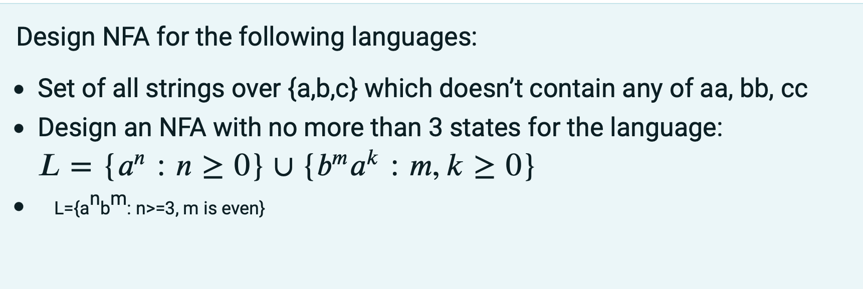 Solved Design NFA for the following languages: - Set of all | Chegg.com