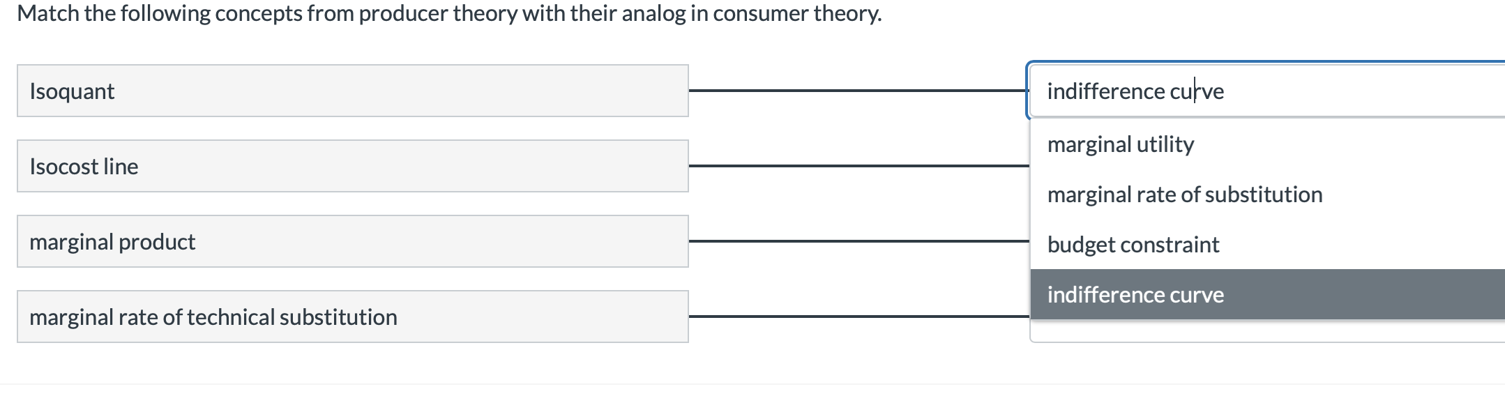 Solved Match the following concepts from producer theory | Chegg.com