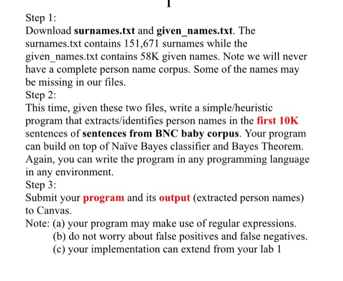 Step 1 Download surnames.txt and given_names.txt. The | Chegg.com