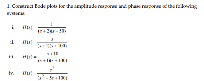 Solved 1. Construct Bode plots for the amplitude response | Chegg.com