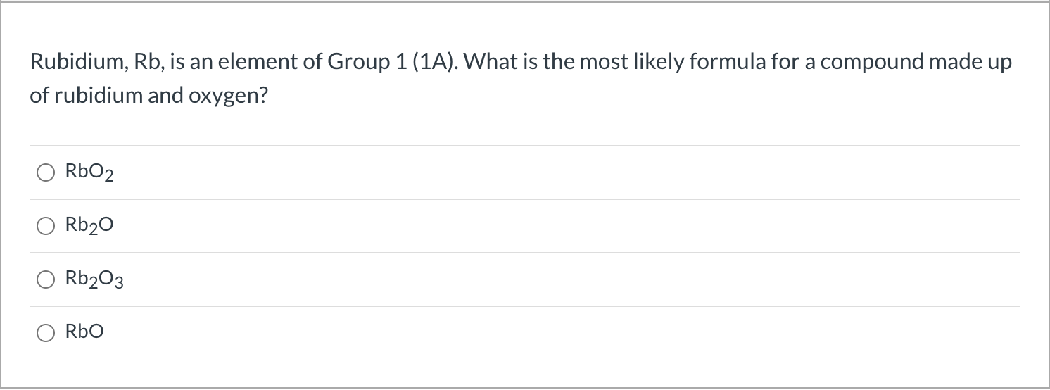 Solved Rubidium, Rb, is an element of Group 1 (1A). What is | Chegg.com