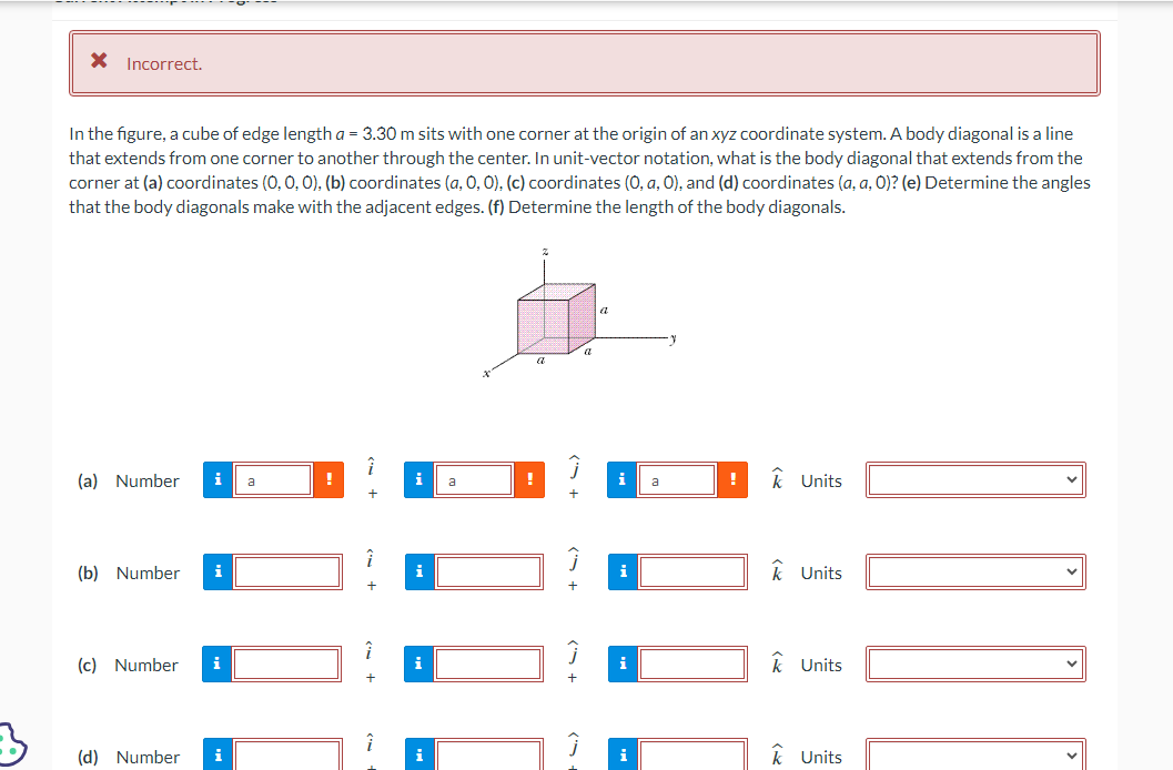 Solved In the figure, a cube of edge length a=3.30 m sits | Chegg.com