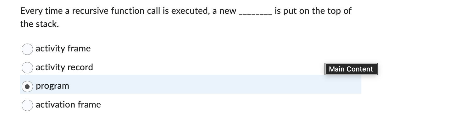 Solved C++ ﻿Every time a recursive function call is | Chegg.com