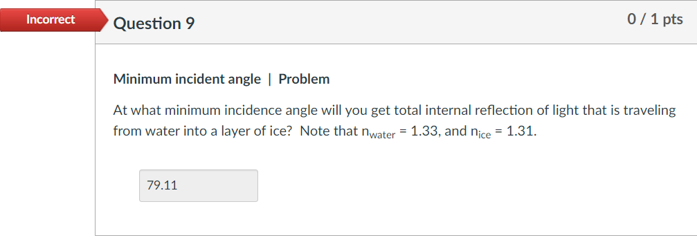 Solved Minimum incident angle | Problem At what minimum | Chegg.com