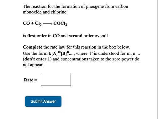 Solved The reaction for the formation of phosgene from | Chegg.com