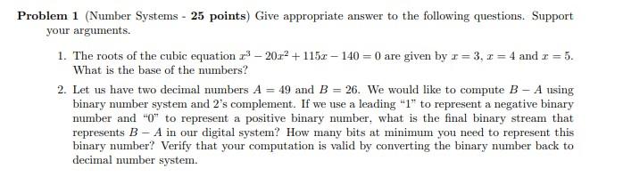 Solved Problem 1 (Number Systems - 25 points) Give | Chegg.com