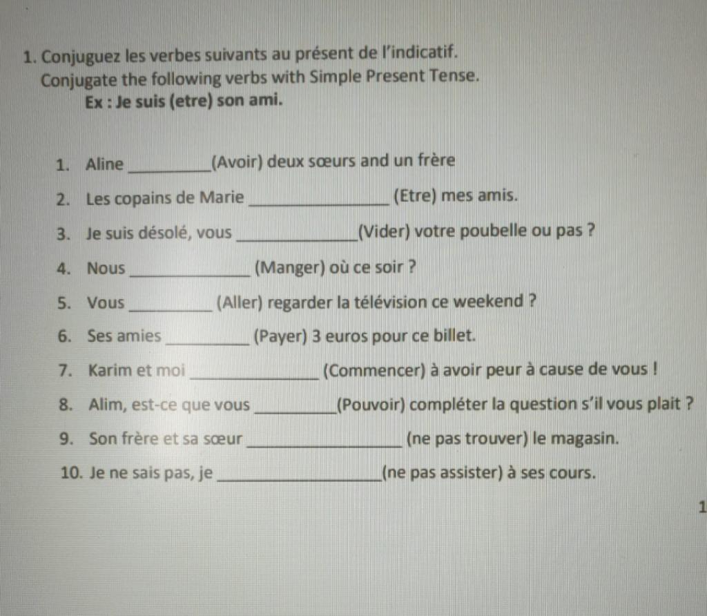 1. Conjuguez les verbes suivants au présent de | Chegg.com