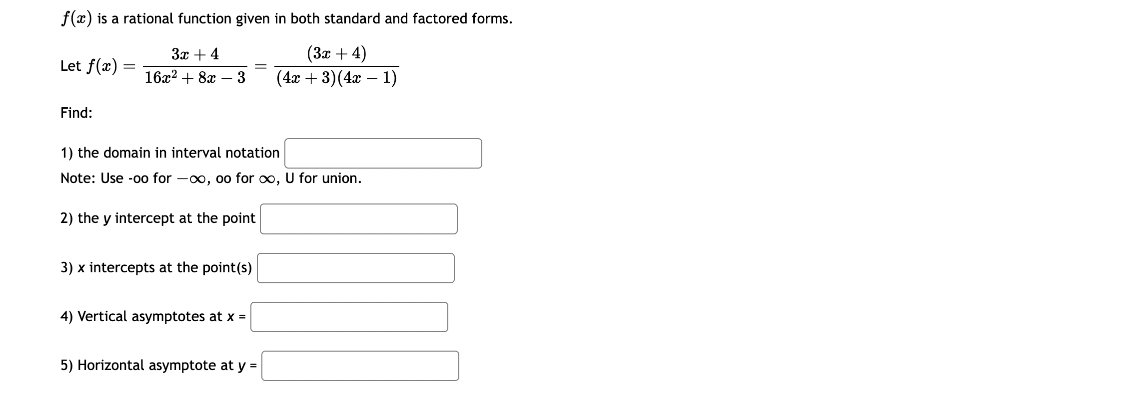 Solved f(x) is a rational function given in both standard | Chegg.com